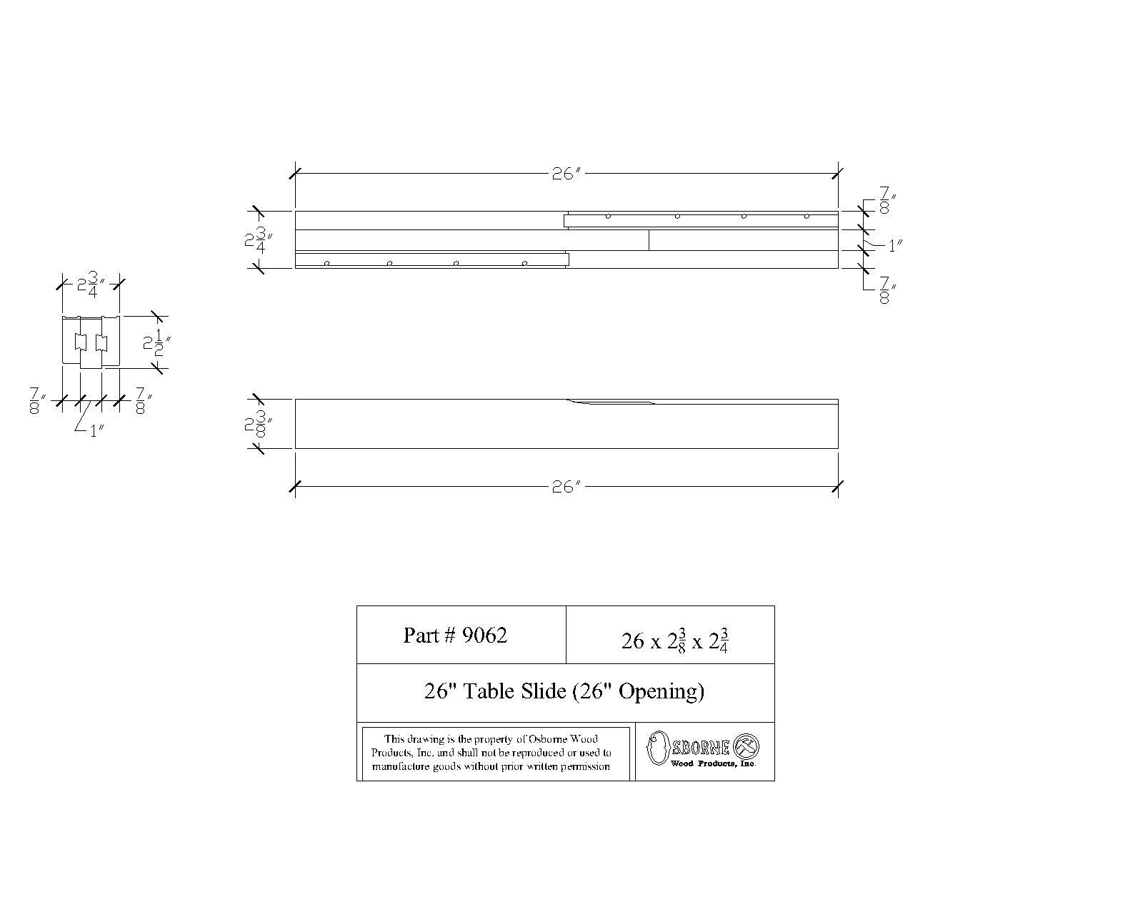 Osborne Wood | Split Frame Table Slides (Standard Slide) CAD Drawings